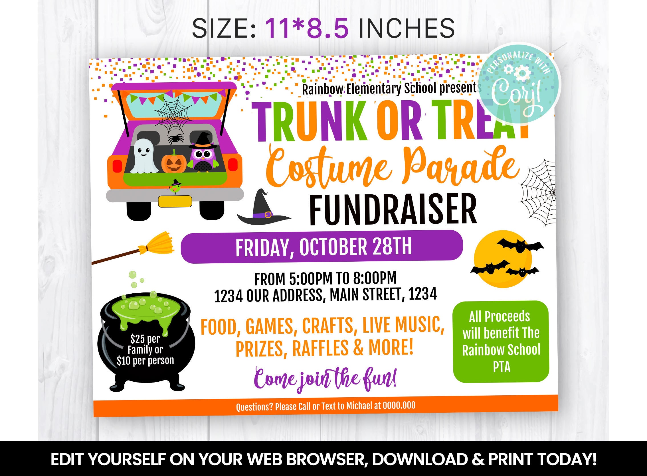 EDITABLE Halloween Trunk or Treat Costume Parade Flyer Template ...