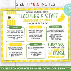 EDITABLE Lemonade Teacher & Staff Appreciation Flyer, Lemon Itinerary ...
