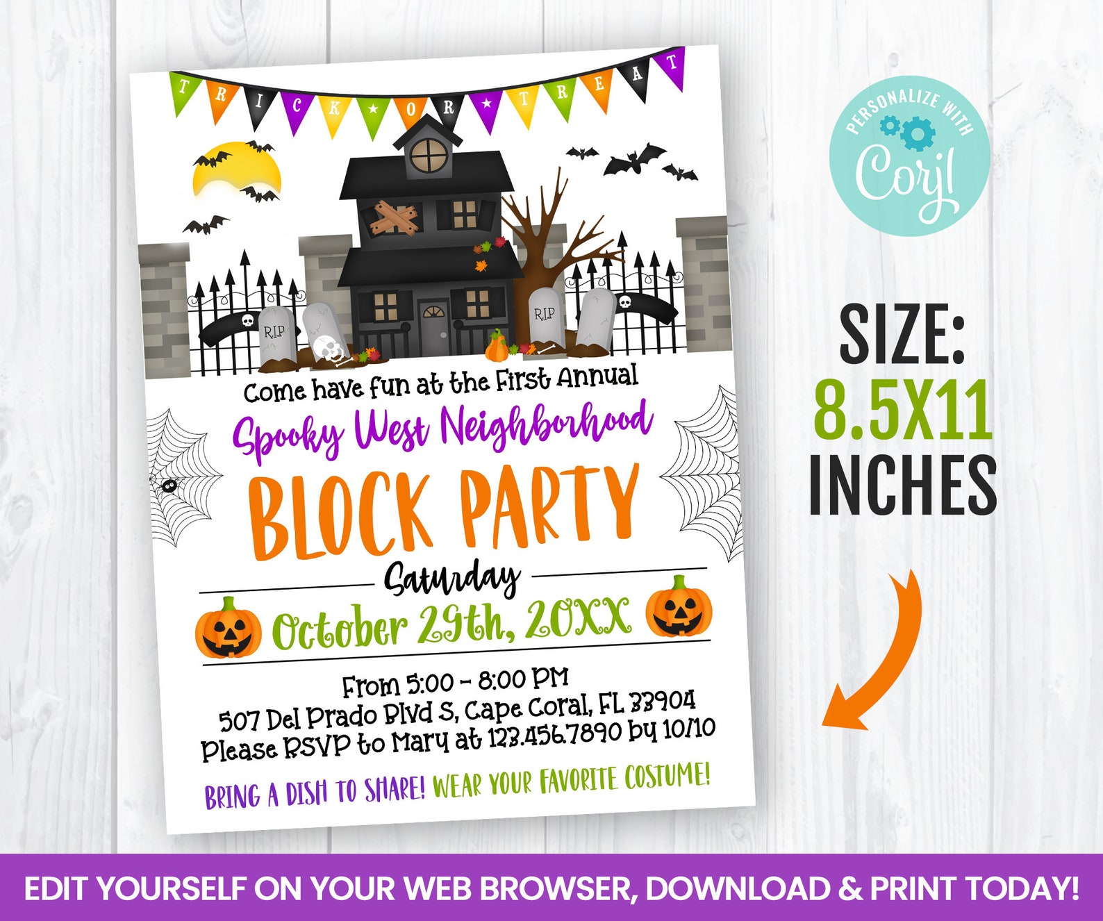 EDITABLE Halloween Block Party Flyer Template Street Party - Etsy