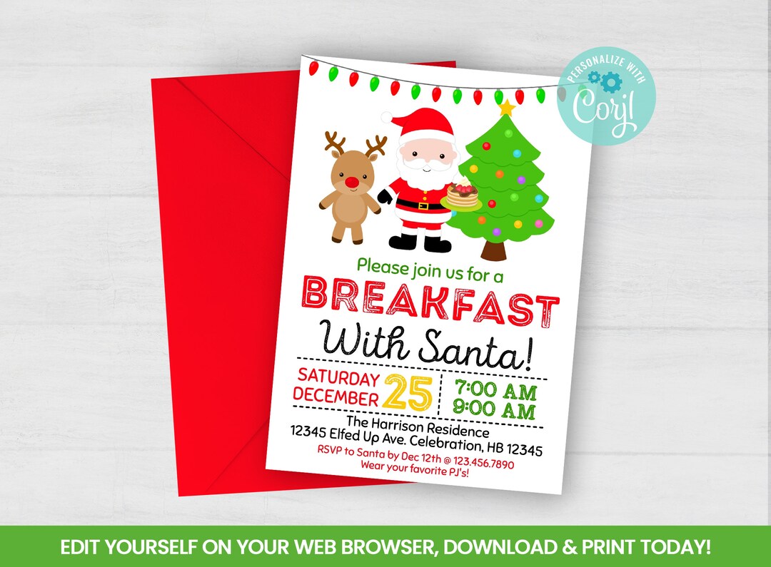 Editable Breakfast With Santa Invitation, School Christmas Party Self ...