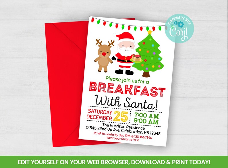 Editable Breakfast With Santa Invitation School Christmas - Etsy