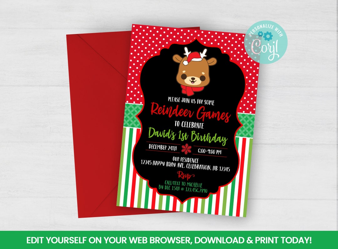 Editable Reindeer Games Invitation, Holiday Party Self Editing Invite ...
