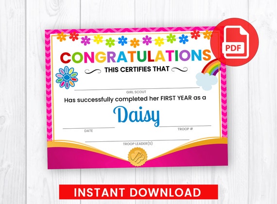 First Year of DAISIES Completion Certificate, Daisy Investiture ...