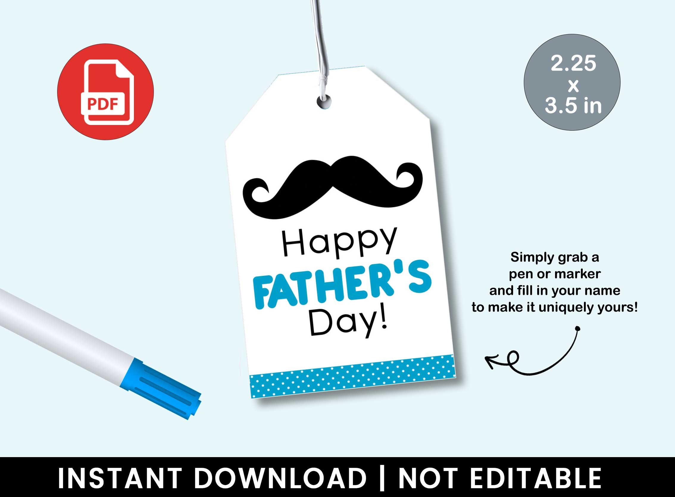 Printable Mustache Father's Day Gift Tags, Dad Appreciation PDF Instant ...