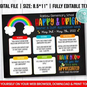 EDITABLE Teacher and Staff Appreciation Week Flyer, Itinerary Week Self ...