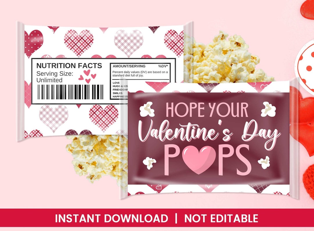 Printable Microwave Popcorn Wrapper for Valentine's Day Hearts Design ...