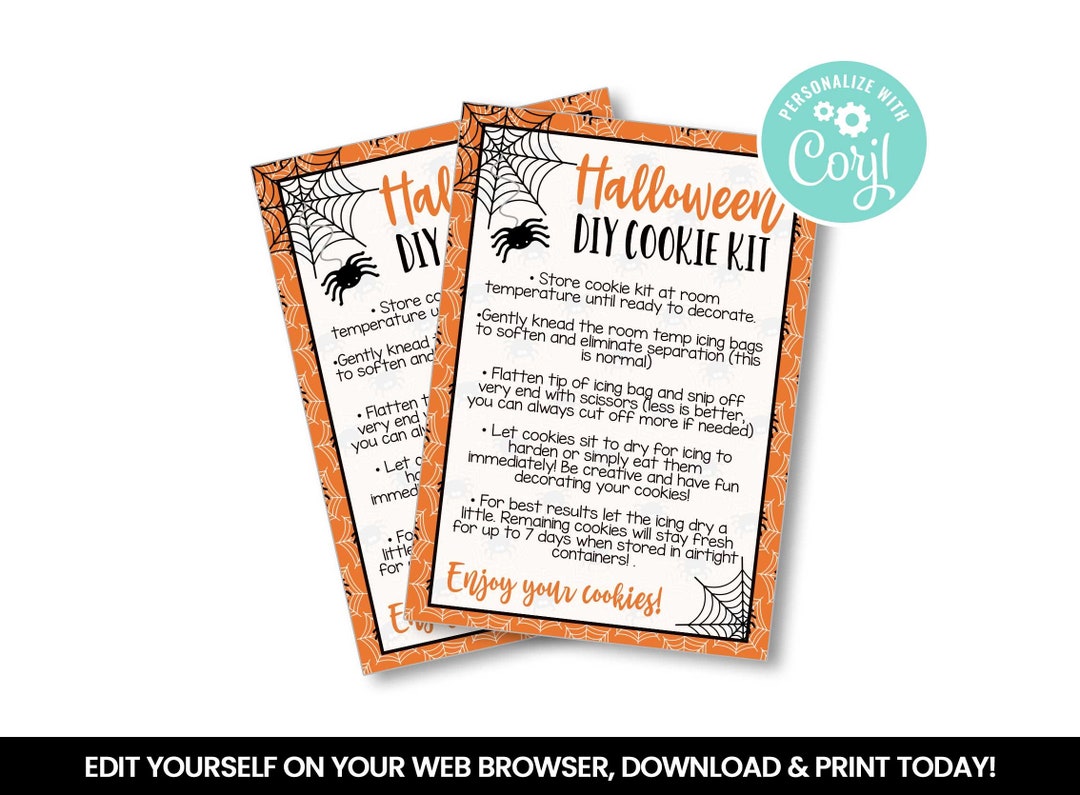 Editable Halloween DIY Cookie Kit Instructions, Cookie Packaging Self ...