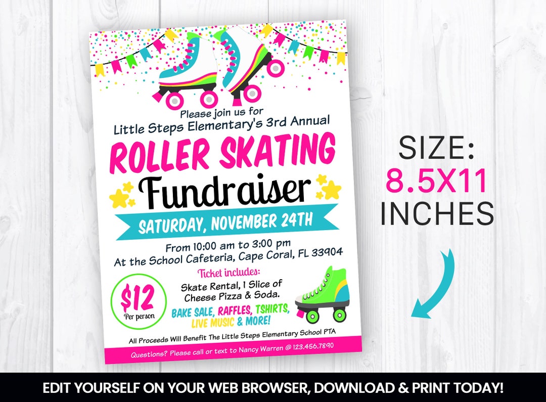 EDITABLE Skate Rolling Fundraiser Flyer Template, Charity Non Profit ...