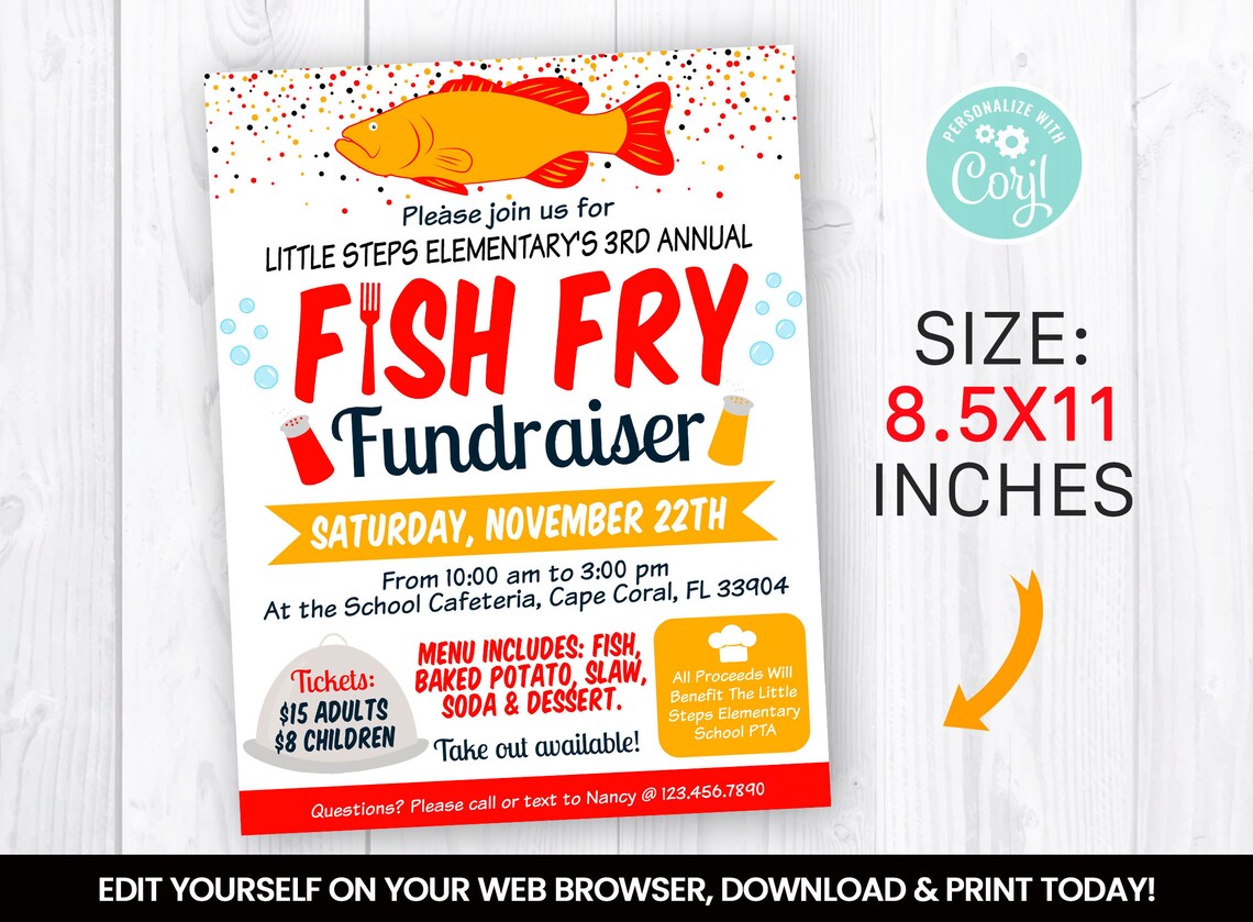 EDITABLE Fish Fry Fundraiser Flyer Template Charity Non - Etsy