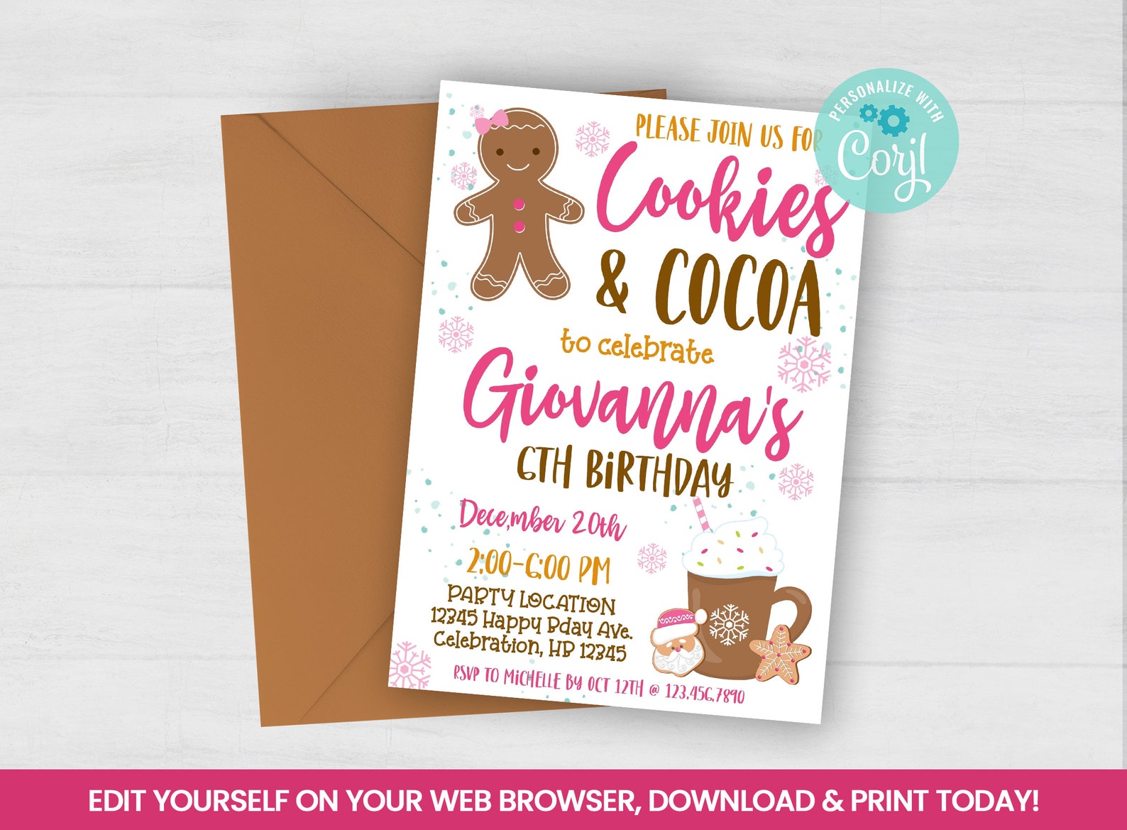 Editable Cookies and Cocoa Invitation Christmas Gingerbread - Etsy