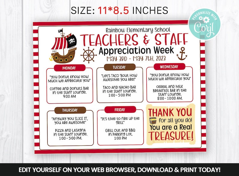 EDITABLE Pirate Teacher Staff Appreciation Flyer Treasure - Etsy