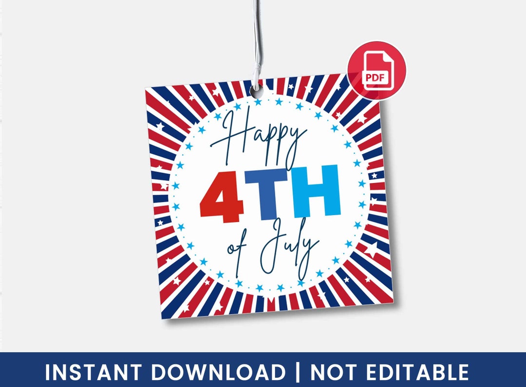 Patriotic Printable Gift Tags, Happy Fourth of July Square Tag Design ...