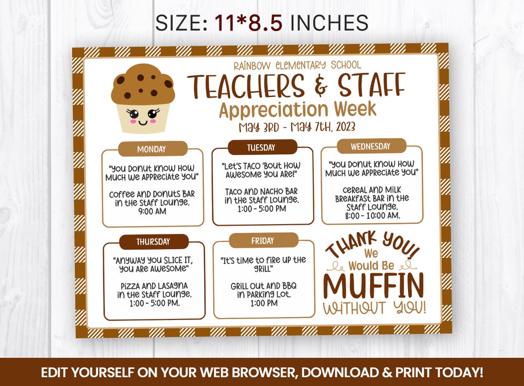 EDITABLE Muffin Teacher & Staff Appreciation Flyer, Sweet Cupcake ...