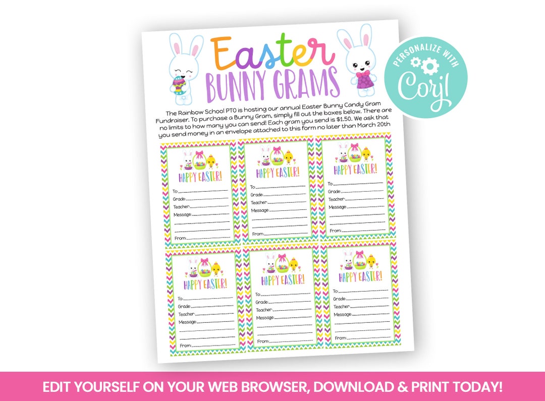 EDITABLE Easter Bunny Grams Flyer, School Pto Pta, Church Fundraiser ...
