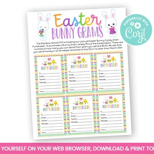EDITABLE Easter Bunny Grams Flyer, School Pto Pta, Church Fundraiser ...