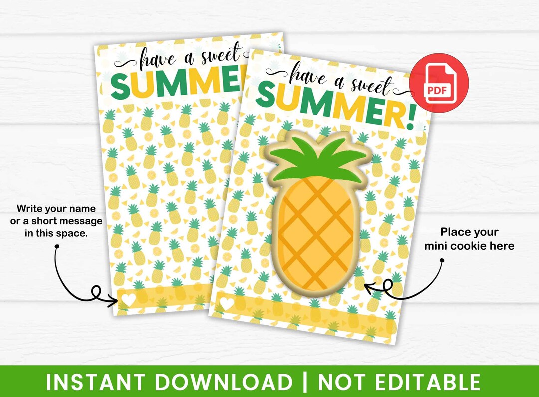 Pineapple Cookie Card Holder: Printable Summer Treats, 3.5x5 Inches ...