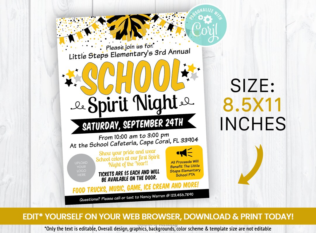 EDITABLE School Spirit Party Flyer Template, Sports, Charity Non Profit ...