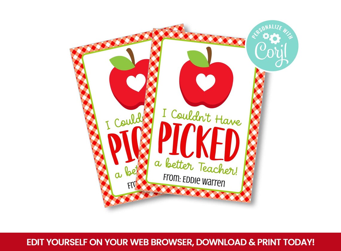 EDITABLE Picked Teacher Gift Tag Apple Juice Jelly - Etsy