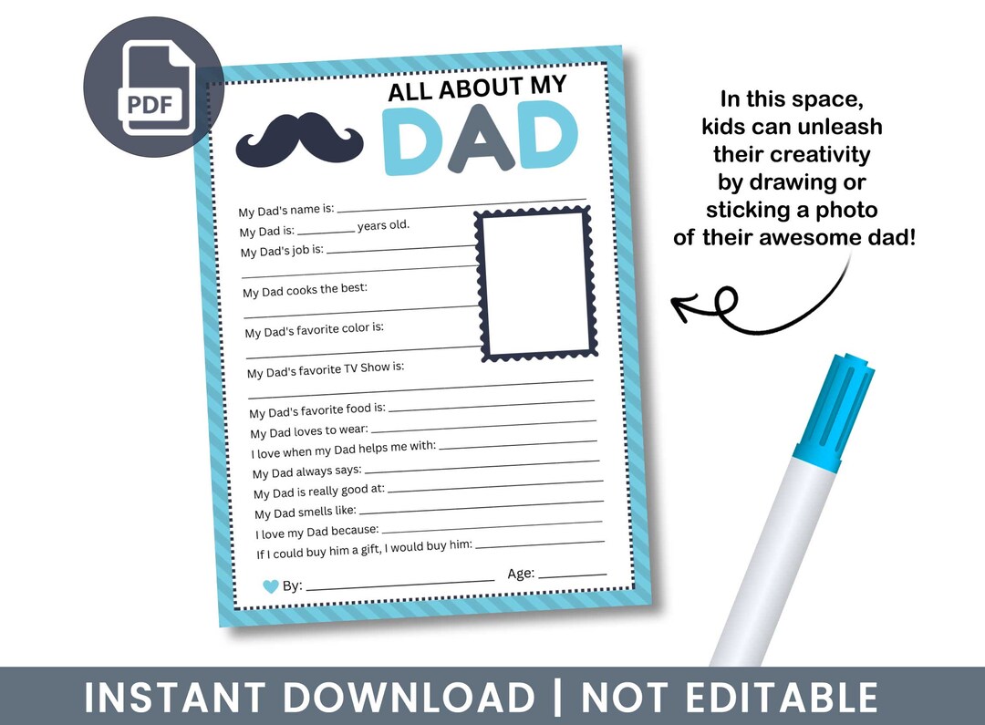 All About My Dad Printable Template Mustache Fathers Day