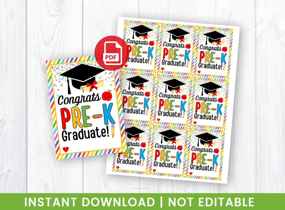 Congrats PRE-K Graduate Printable Gift Tags, Graduation Themed Cards ...