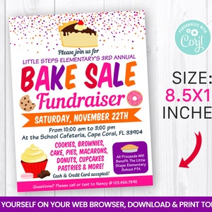 EDITABLE Bake Sale Fundraiser Flyer Template, Charity Non Profit Event ...