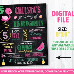 EDITABLE Flamingo 1st Day of School Chalkboard Sign, Pineapple ...