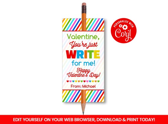 EDITABLE You're just WRITE for me Card, Pen or Pencil Self Editing Card ...