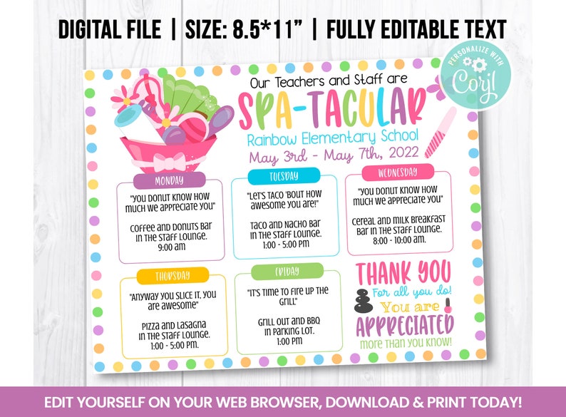 EDITABLE Spa Salon Teacher and Staff Appreciation Week Flyer - Etsy