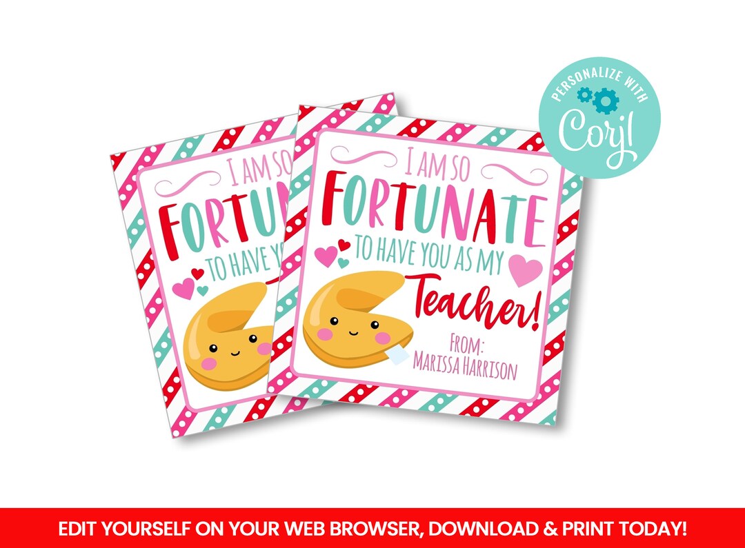 EDITABLE Fortune Cookie Square Tags, Cookie Treat Tags Ideas, Valentine ...