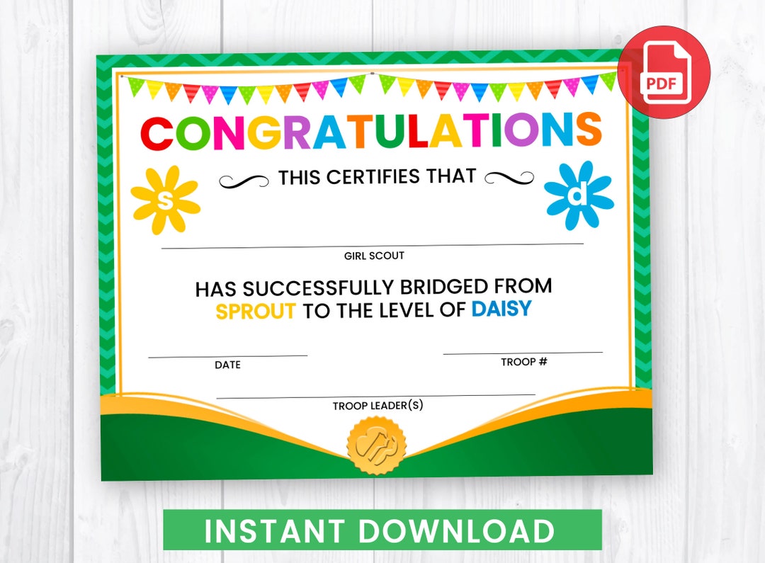 Girl Scout Bridging Certificate, Sprout to Daisy Ceremony PDF Instant ...