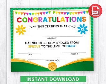 Girl Scout Bridging Certificate, Junior to Cadette Ceremony PDF Instant ...