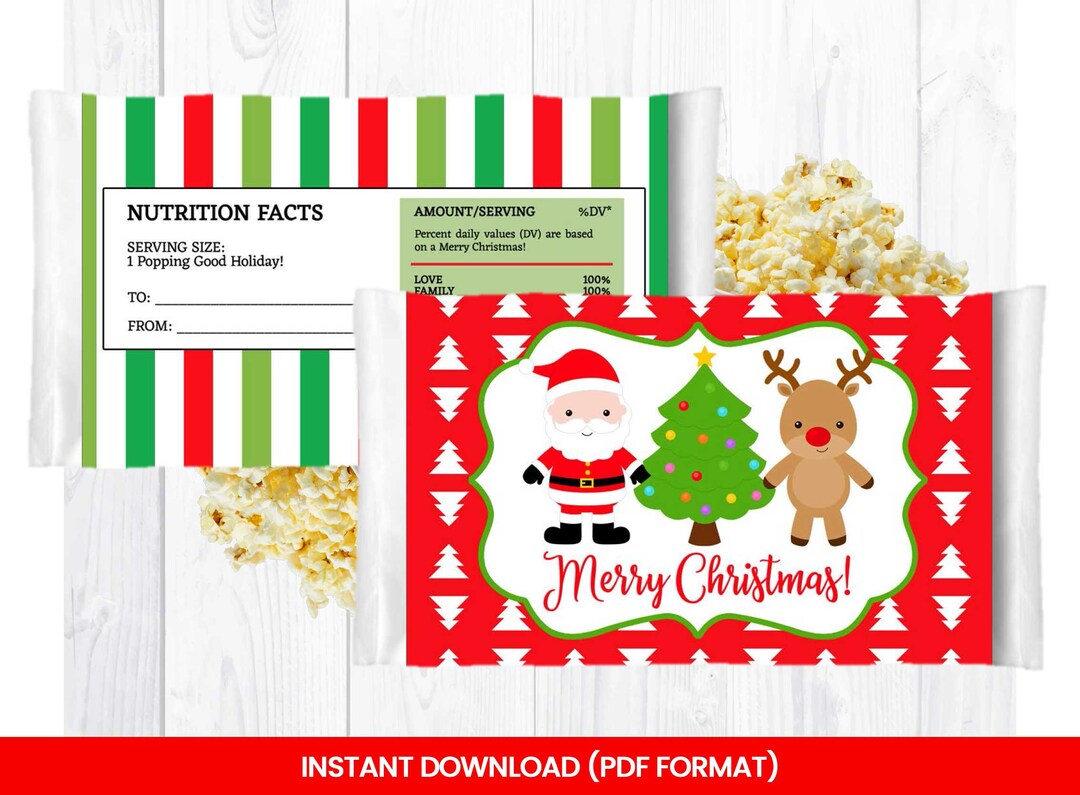 Merry Christmas Microwave Popcorn Wrapper, Santa Claus and Christmas ...