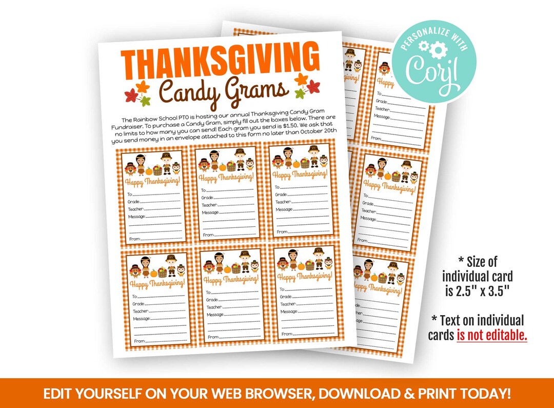 EDITABLE Thanksgiving Candy Grams Flyer School Pto Pta - Etsy