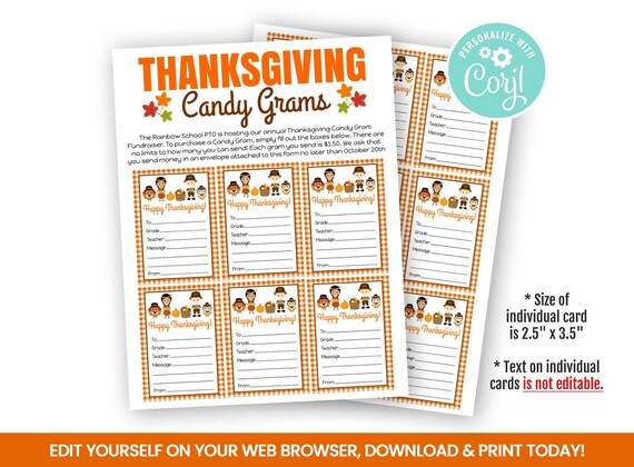 EDITABLE Thanksgiving Candy Grams Flyer, School Pto Pta, Church ...