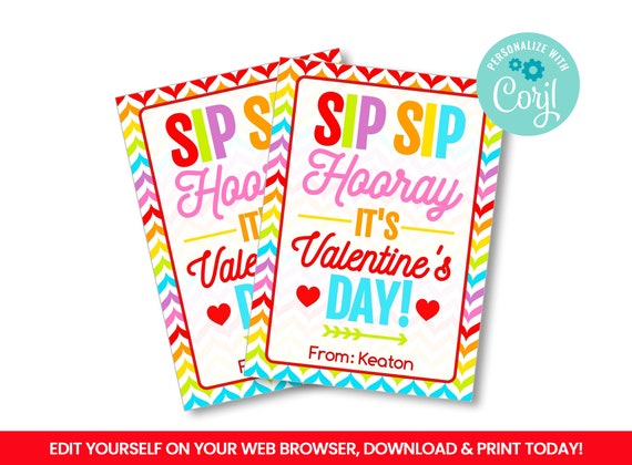 EDITABLE Sip Sip Hooray rectangle tag, Crazy Straw gift tags ideas, Kid ...
