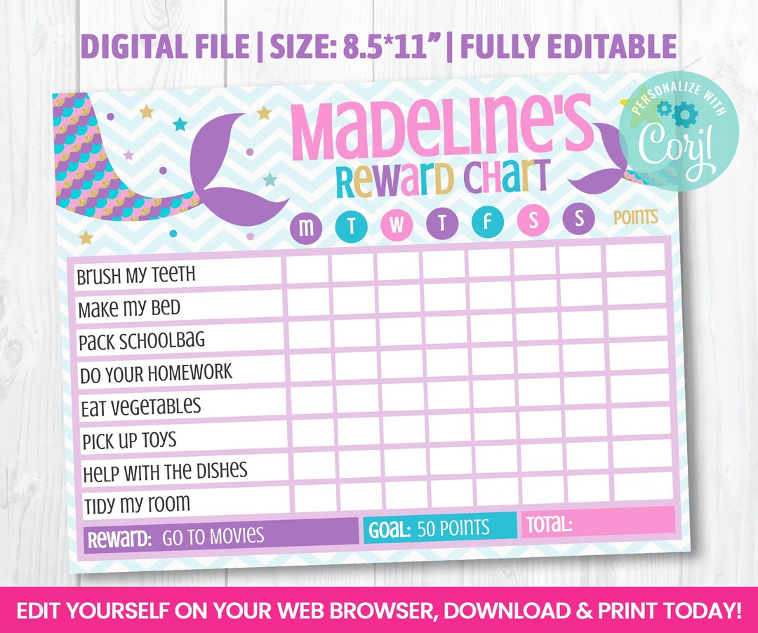 EDITABLE Mermaid Tail Reward Chart, Under the Sea Routine Chart, Self ...