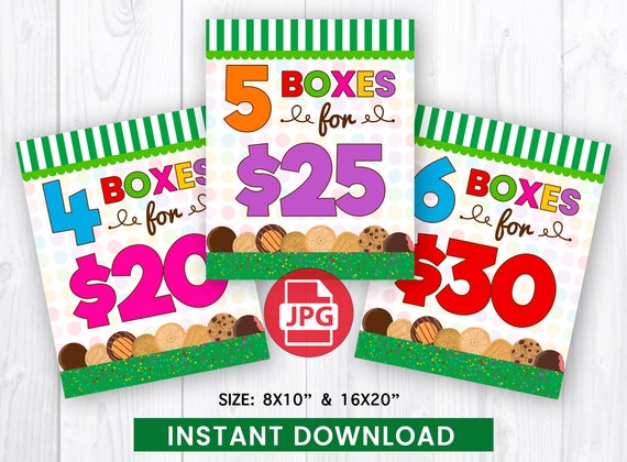 Cookie Booth Prices per Boxes Printable Sign, Scout Cookie Booth Flyer ...