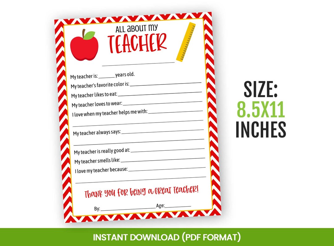 All About My Teacher, Printable Teachers Appreciation Week ...