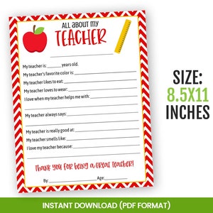 All About My Teacher Printable Teachers Appreciation Week - Etsy