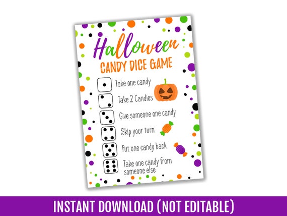 Halloween Candy Dice Game Printable Kids Activity Holiday | Etsy