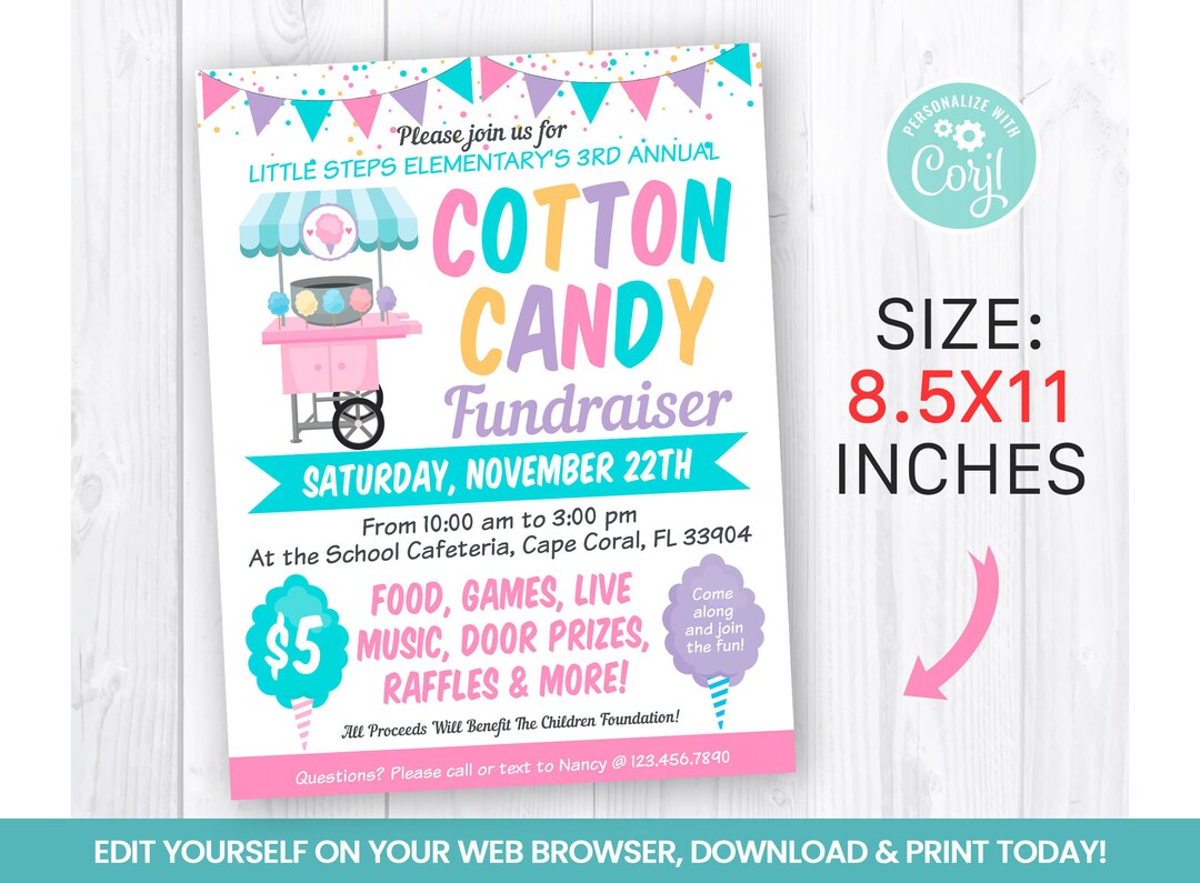 EDITABLE Cotton Candy Fundraiser Flyer Template, Charity Non Profit ...