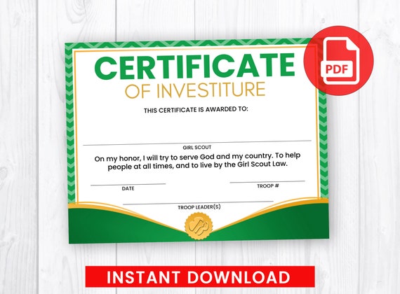 Girl Scout Investiture Ceremony Certificate, Award Certificate, PDF ...
