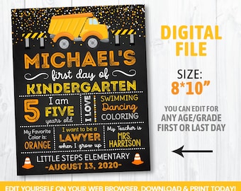 EDITABLE Monster Truck 1st Day of School Chalkboard Sign | Etsy