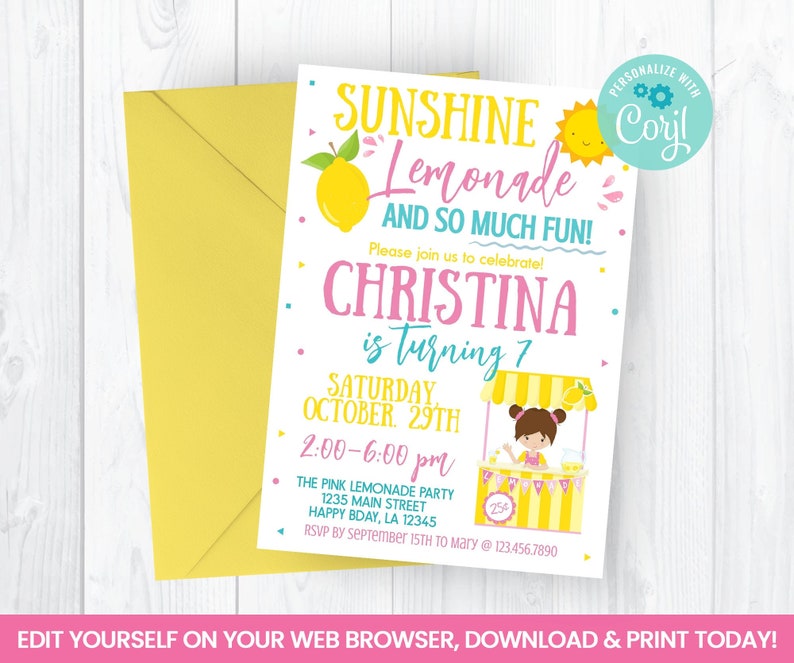 Editable Lemonade Party Invitation Summer Self Editing - Etsy