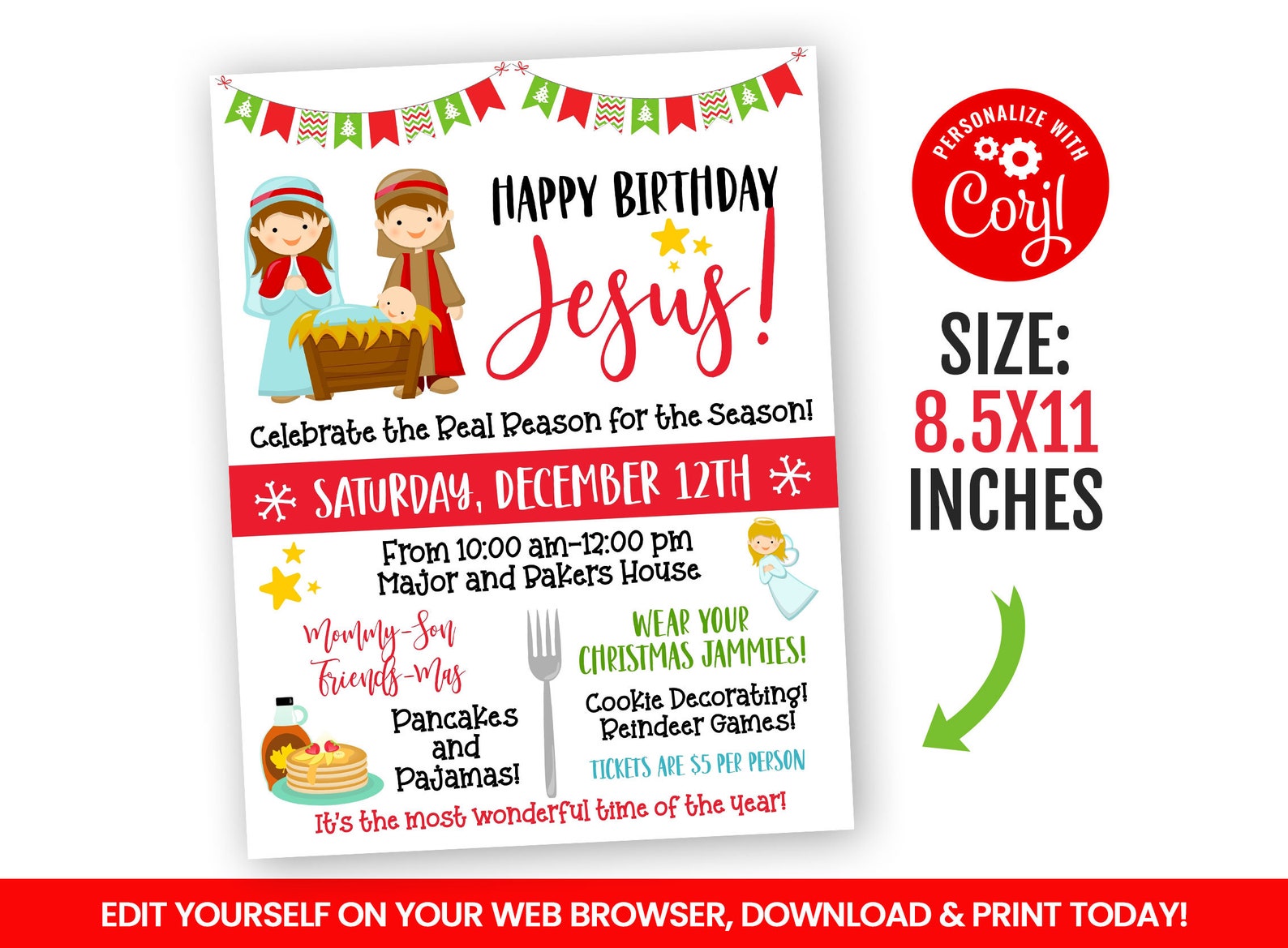 EDITABLE Religious Christmas Flyer Template Kids Breaksfast - Etsy