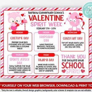 Owl, Monster, and Hearts: Valentine Spirit Week Editable Itinerary ...