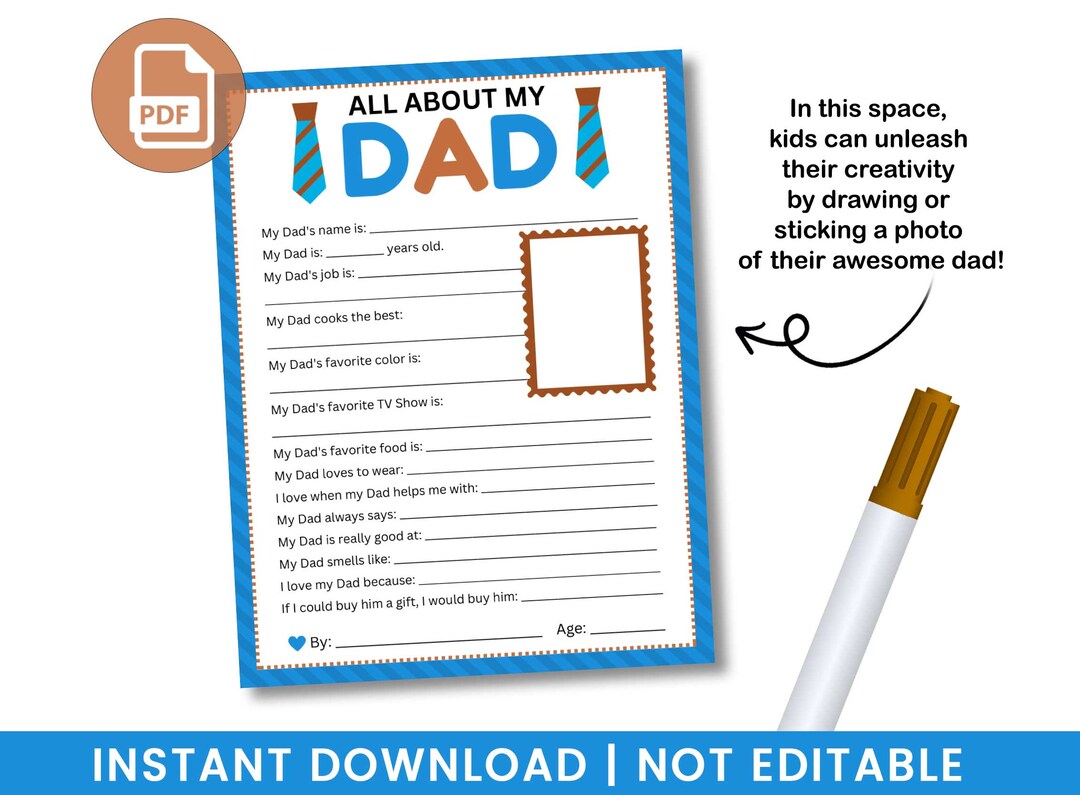 All About My Dad Printable Template, Tie Father's Day Questionnaire ...