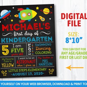 EDITABLE Outer Space 1st Day of School Chalkboard Sign, Rocket Self ...