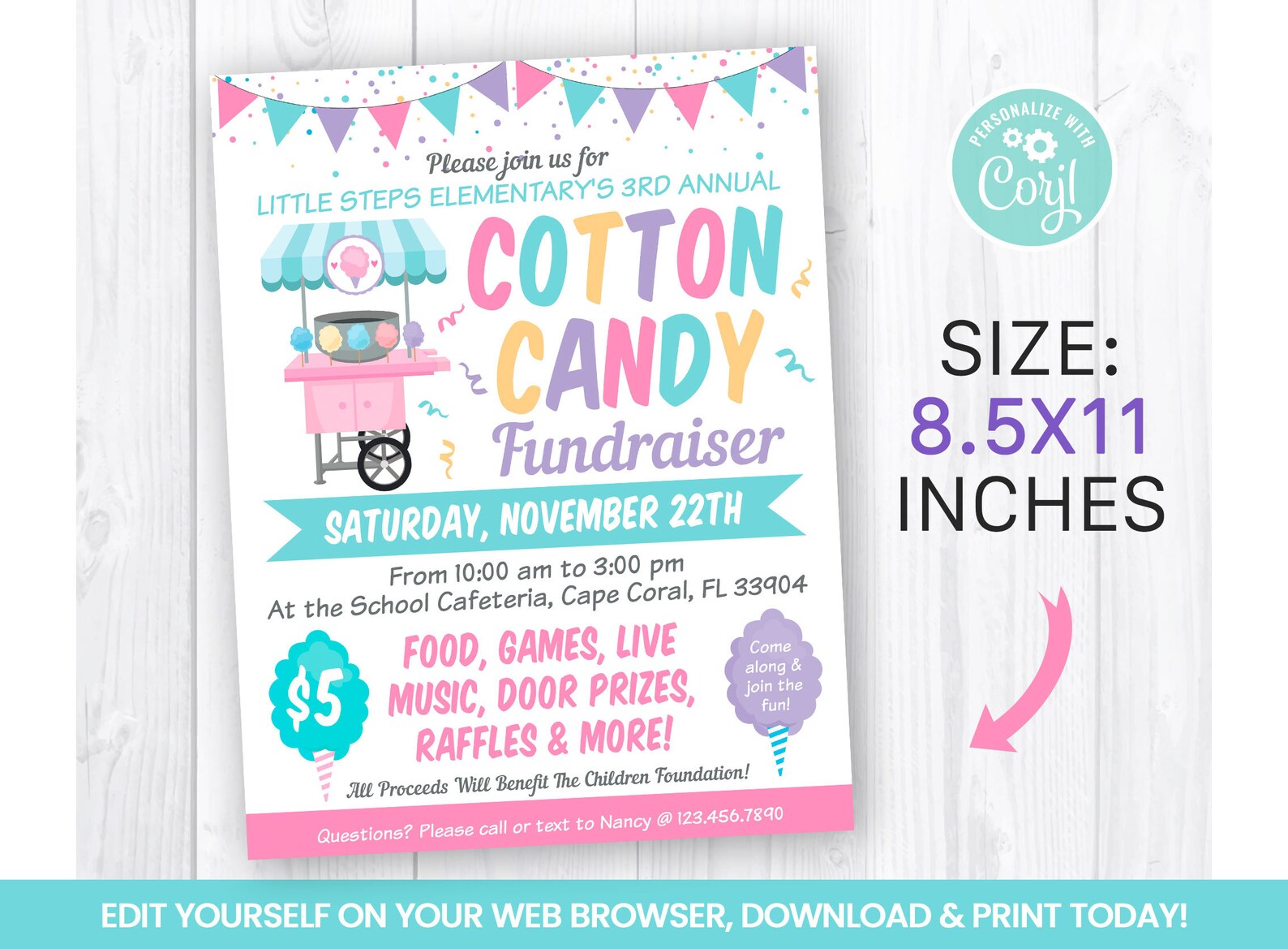 EDITABLE Cotton Candy Fundraiser Flyer Template Charity Non - Etsy