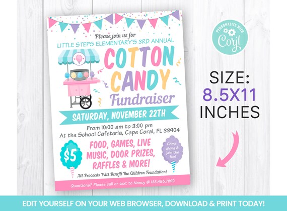 EDITABLE Cotton Candy Fundraiser Flyer Template Charity Non - Etsy